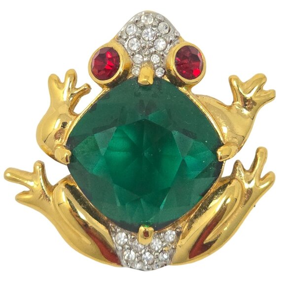Swarovski | Jewelry | Swarovski Swan Signed Frog Pin Gold Tone Green ...